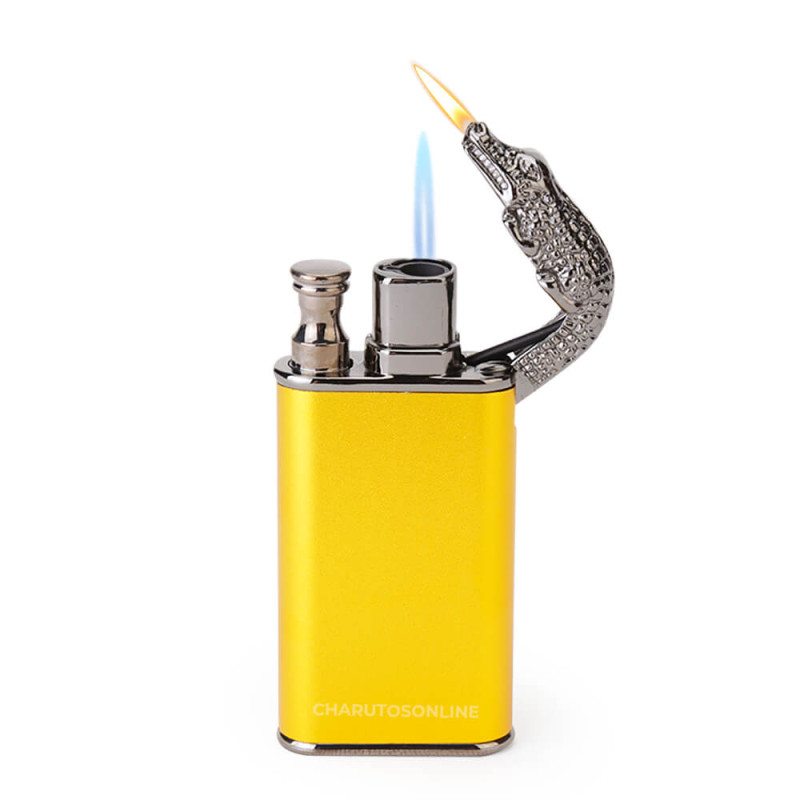 Isqueiro Maçarico Lighter Jacaré - Dourado (Maçarico e Chama Normal)